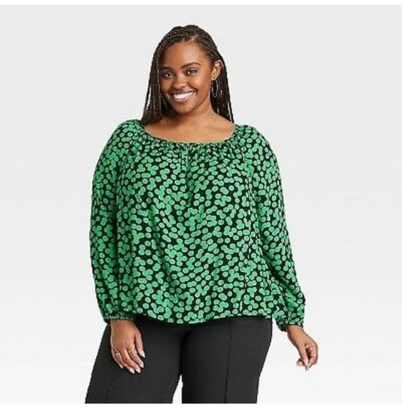 Ava & Viv | Tops | Ava Viv Balloon Sleeve Blouse Polka Dot Long Sleeve ...